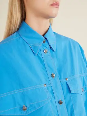 Versace Medusa-embellished Cropped Cotton Poplin Shirt