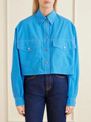 Versace Medusa-embellished Cropped Cotton Poplin Shirt