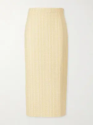Alessandra Rich Midi Skirt In White Bouclé-tweed