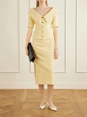Alessandra Rich Midi Skirt In White Bouclé-tweed
