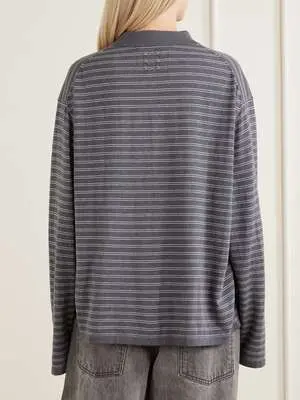NILI LOTAN Foley Stripe Cotton Polo Shirt