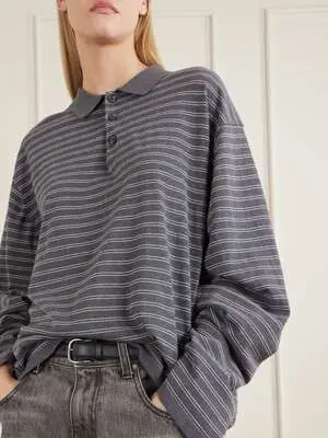 NILI LOTAN Foley Stripe Cotton Polo Shirt