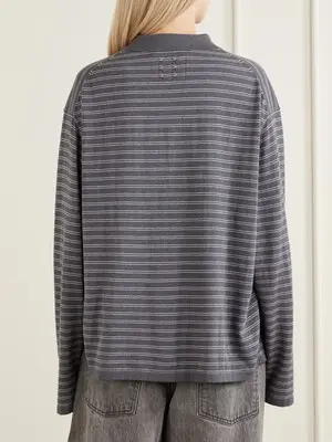 NILI LOTAN Foley Striped Cotton Polo Shirt - Gray
