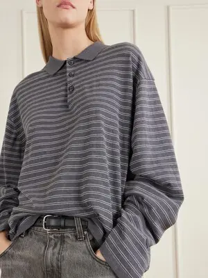 NILI LOTAN Foley Striped Cotton Polo Shirt - Gray