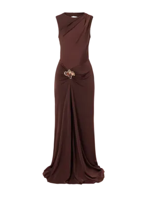 Rebecca Vallance Hazine Ruched Embellished Gown - Brown