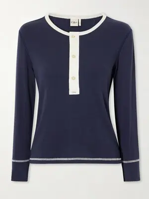 Chloé Ribbed Cotton-jersey Henley Shirt - Blue