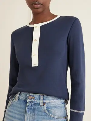 Chloé Ribbed Cotton-jersey Henley Shirt
