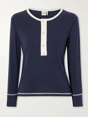 Chloé Ribbed Cotton-jersey Shirt - Navy