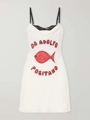 Staud Evangeline Lace-trimmed Embellished Silk Mini Dress
