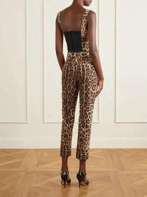 Dolce & Gabbana Leopard-print High-rise Cotton Straight-leg Pants