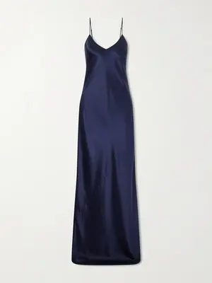 NILI LOTAN Silk-satin Cami Gown - Blue