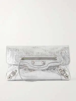 Balenciaga Le City Crinkled-leather Clutch - Silver