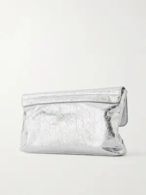 Balenciaga Le City Crinkled-leather Clutch - Silver