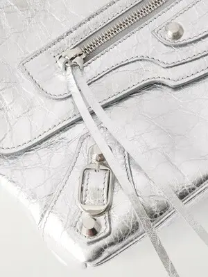 Balenciaga Le City Crinkled-leather Clutch - Silver