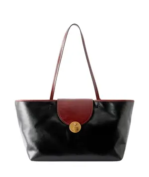 Versace Vivienne Medusa-Embellished Leather-Trimmed Tote Black