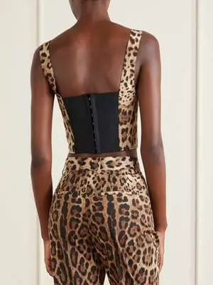 Dolce & Gabbana Cropped Leopard-print Stretch-canvas Bustier Top