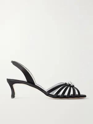 Manolo Blahnik Fulmasli Crystal-embellished Satin Slingback Sandals - Black