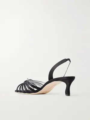 Manolo Blahnik Fulmasli Crystal-embellished Satin Slingback Sandals - Black