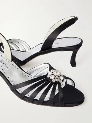Manolo Blahnik Fulmasli Crystal-embellished Satin Slingback Sandals - Black