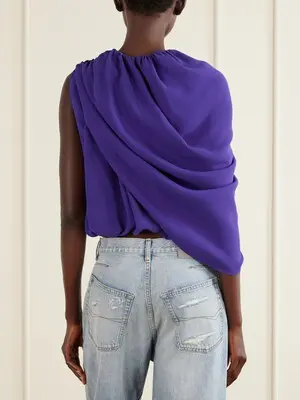 Balenciaga Asymmetrical Draped Silk Top - Purple