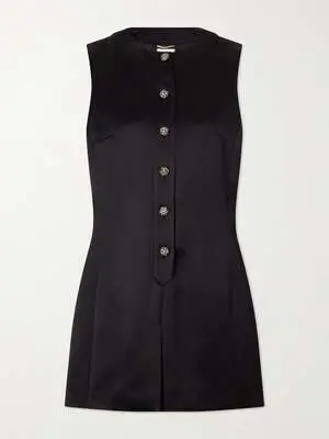 Saint Laurent Crystal-embellished Crepe Mini Dress - Black