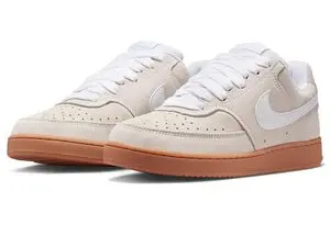Nike Court Vision Low Flyease Shoes White/black/gum Med Brown - Bone
