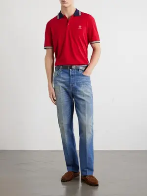 Versace Logo-embroidered Cotton-piqué Polo Shirt
