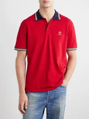 Versace Logo-embroidered Cotton-piqué Polo Shirt