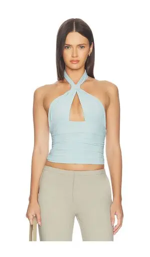 MIMCHIK Piper Knotted Halter Top In Baby Blue