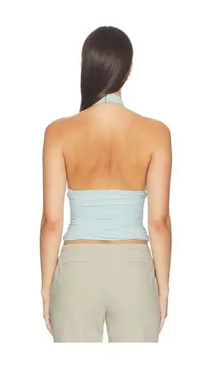 MIMCHIK Piper Knotted Halter Top In Baby Blue