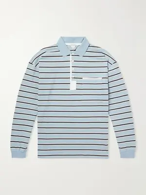 Bottega Veneta Striped Cotton-piqué Polo Shirt - Blue
