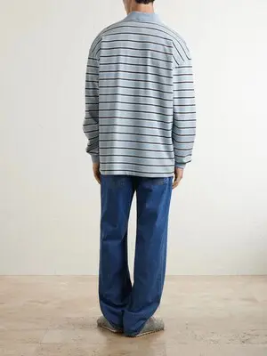 Bottega Veneta Striped Cotton-piqué Polo Shirt - Blue