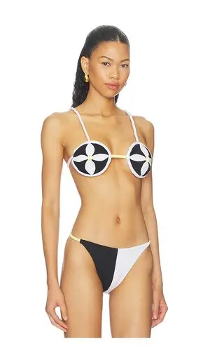 NAU BIKINIS Redondo Flor Bikini Top In Black & White
