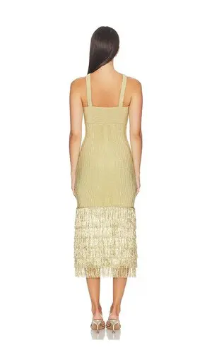 AMUR Metallic Knit Midi Dress With Tiered Fringe Hem