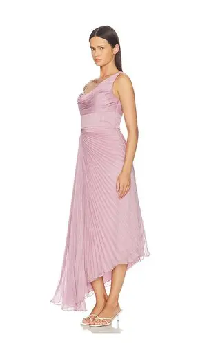 AMUR Joelle Pleated Draped Gown In Pink