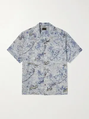 Kapital Key West Camp-collar Printed Linen Shirt - Blue