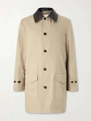 Burberry Leather-trimmed Cotton-gabardine Trench Coat - Beige