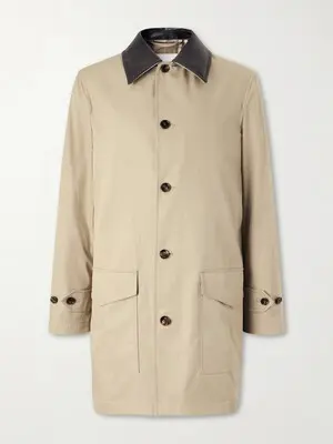Burberry Leather-trimmed Cotton Gabardine Trench Coat - Neutrals
