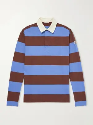 Moncler Logo-appliquéd Striped Cotton-jersey Polo Shirt - Blue