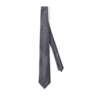 Brunello Cucinelli Silk Stripe Jacquard Tie - Grey