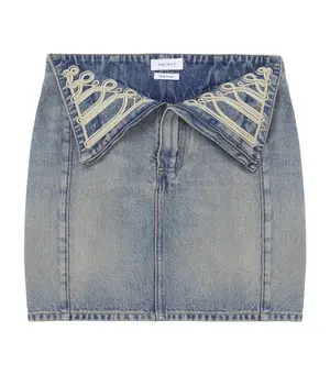 Alexander McQueen Denim Fold-over Mini Skirt With Embroidered Detailing