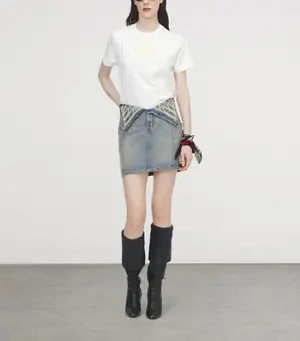 Alexander McQueen Denim Fold-over Mini Skirt With Embroidered Detailing