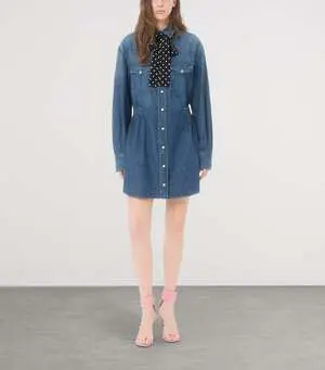 Valentino Garavani Denim Polka-dot Bow Shirt Dress