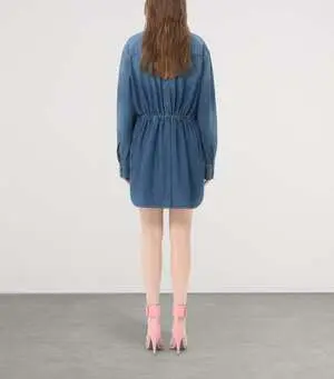Valentino Garavani Denim Polka-dot Bow Shirt Dress