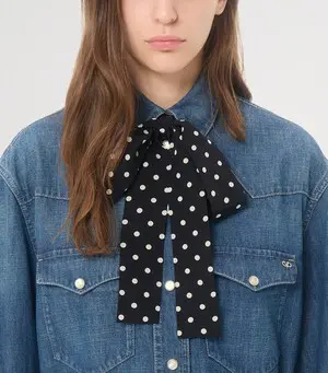 Valentino Garavani Denim Polka-dot Bow Shirt Dress