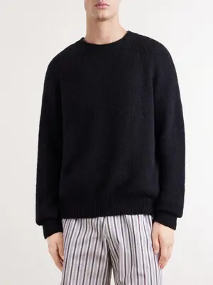 Dries Van Noten Brushed Alpaca And Wool-blend Crewneck Sweater - Black