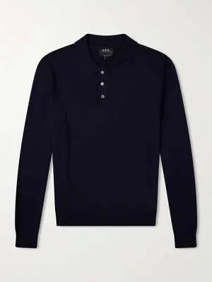 A.p.c. Riou Virgin Wool Polo Shirt - Navy