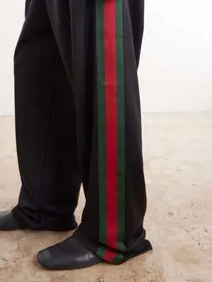 Gucci Webbing-trimmed Silk And Cotton-blend Trousers