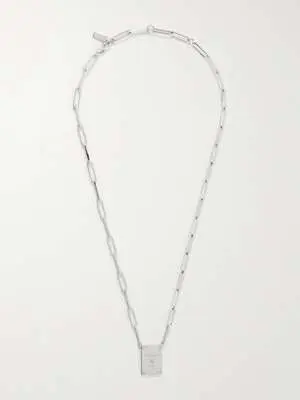 Celine Tag Logo-embossed -tone Pendant Necklace - Silver
