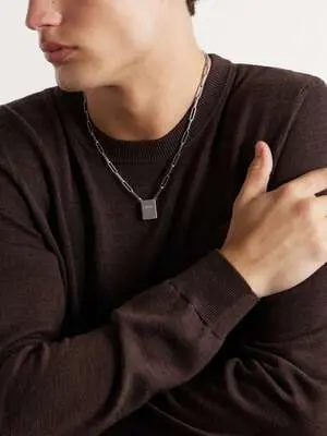 Celine Tag Logo-embossed -tone Pendant Necklace